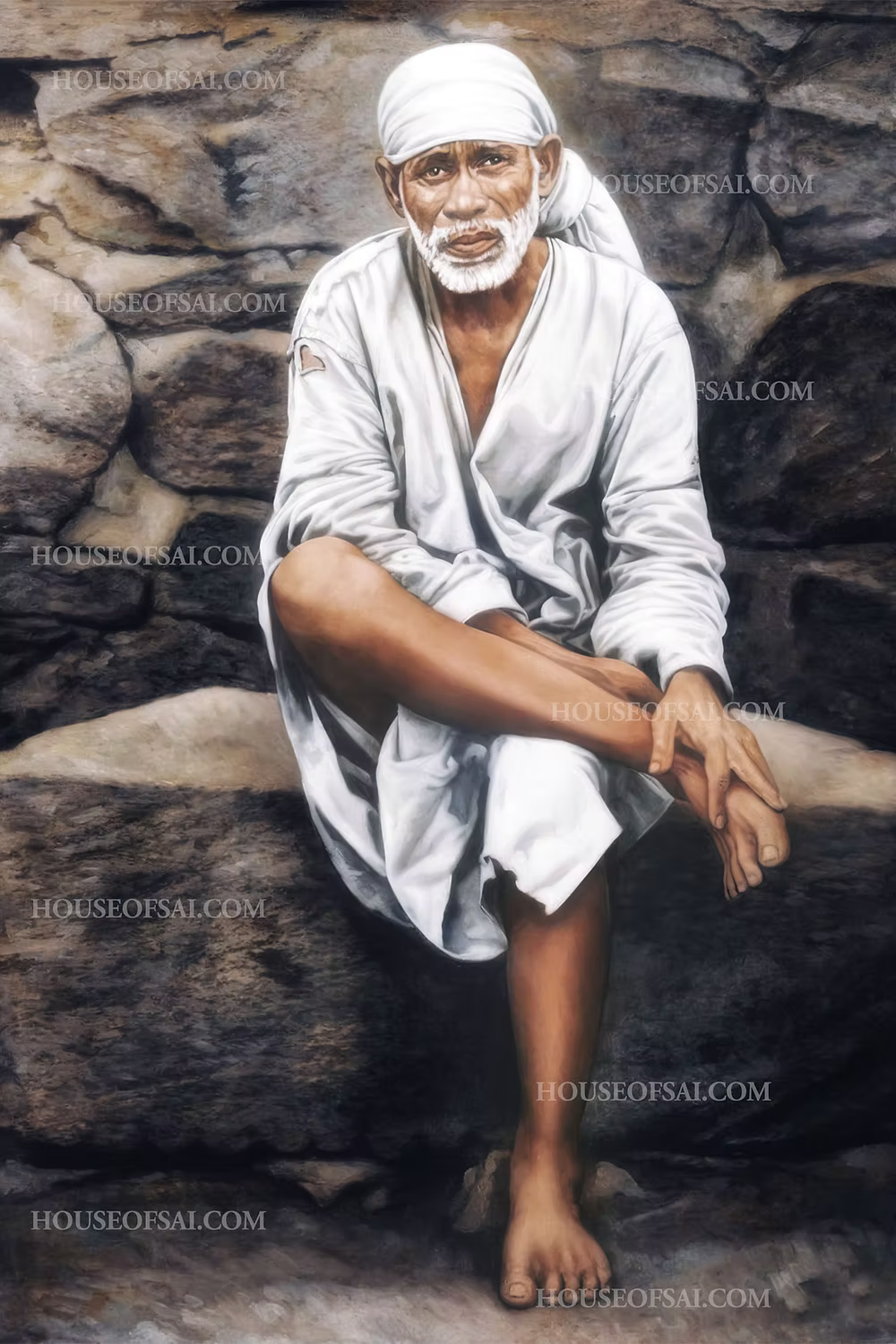 Sai Baba Sitting on Stone – House of Sai