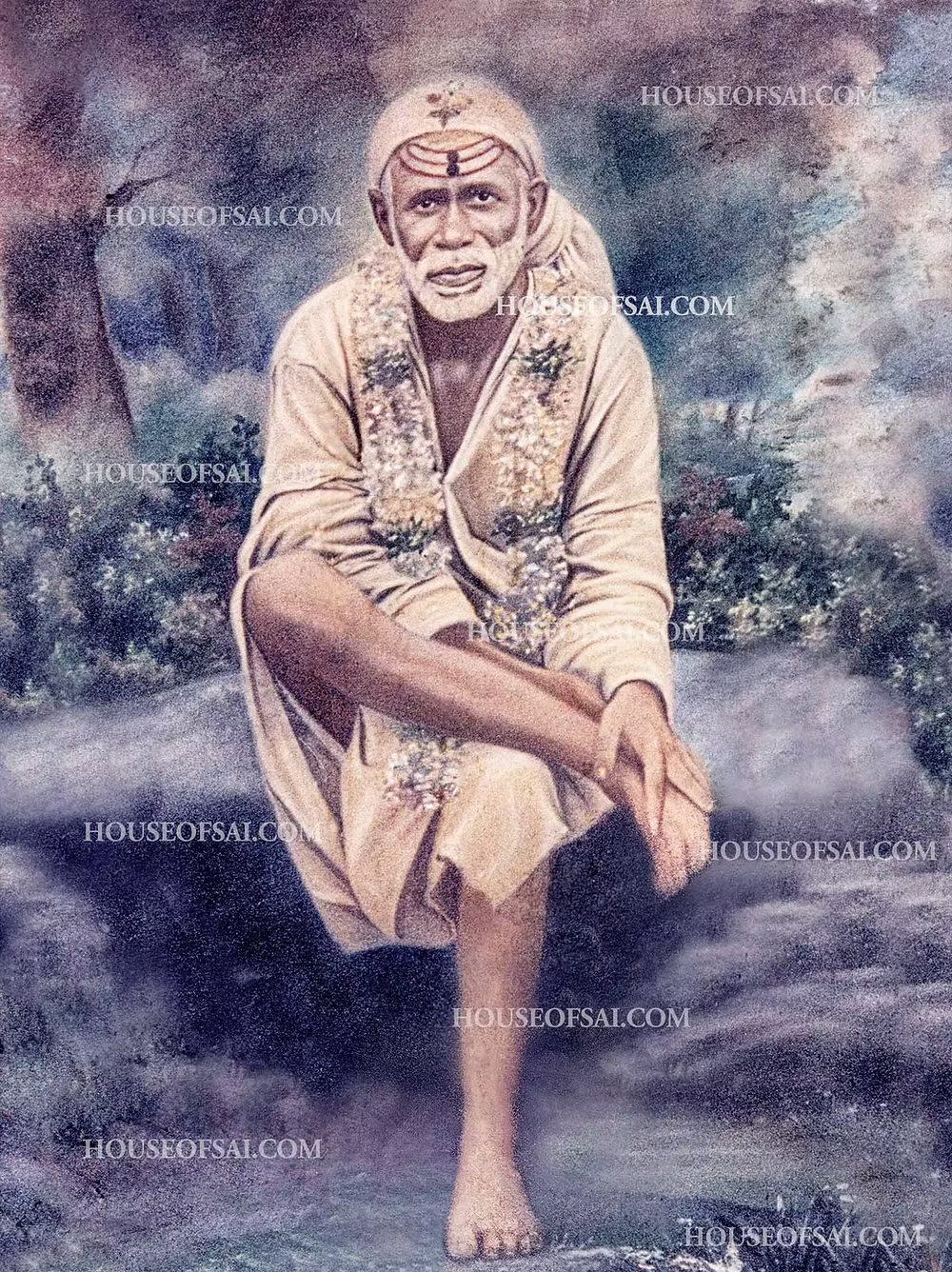 Sai Baba Sitting on Stone (B.V. Dev) – House of Sai